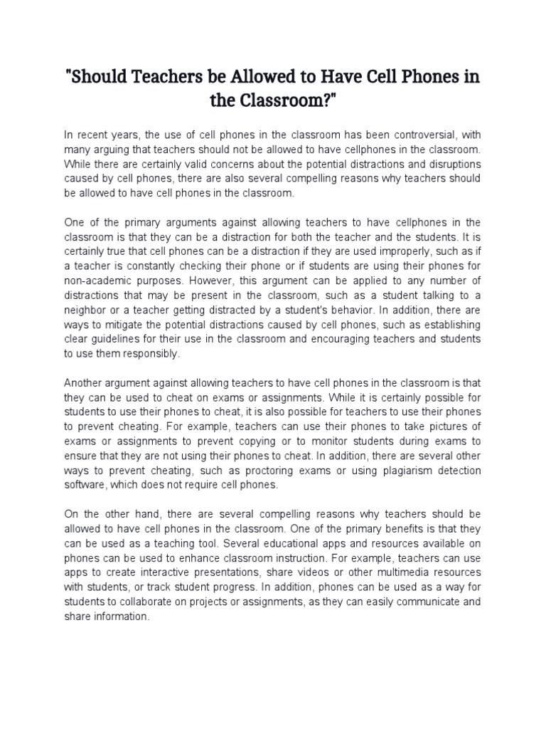 Persuasive Essay On - Should Teachers Be Allowed To Have Cell Phones in ...