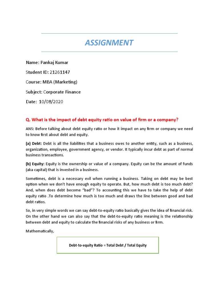 Assignment | PDF | Debt | Stocks