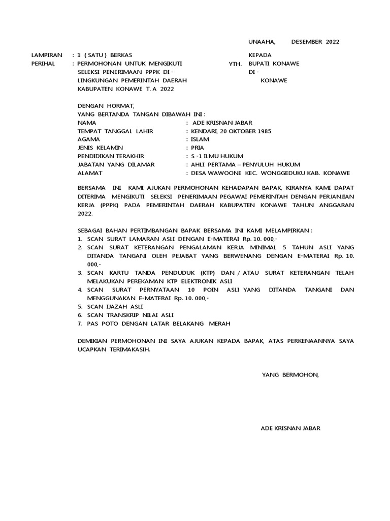Surat Permohonan Kerja | PDF