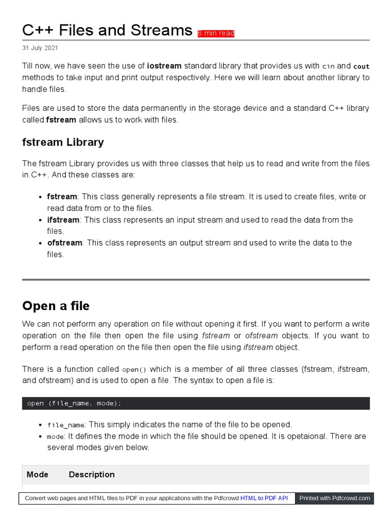 CPP - Files - and - Streams - Dosya Açma-Kapama | PDF | C++ | Ios