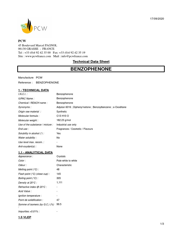 Benzophenone Benz1s TDS V | PDF | Materials | Chemistry