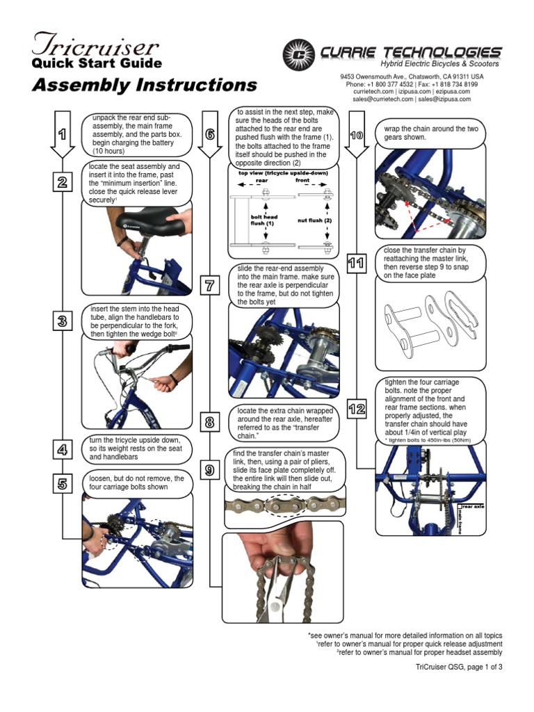 TriCruiser Tricycle Assembly Guide | PDF | Vehicles | Wheeled Vehicles