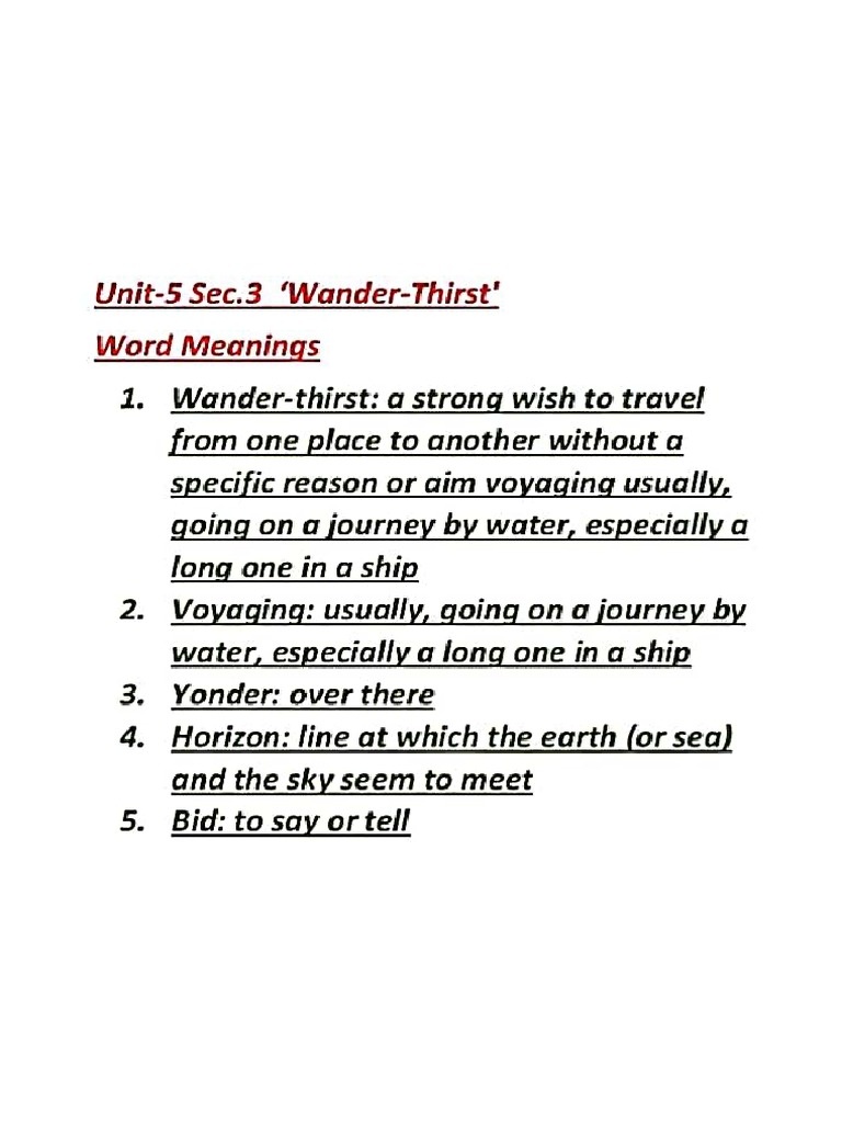 Unit-5 Sec.3 (Wander-Thirst) | PDF