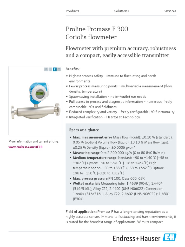 Endress-Hauser Proline Promass F 300 8F3B en | PDF | Density | Flow ...