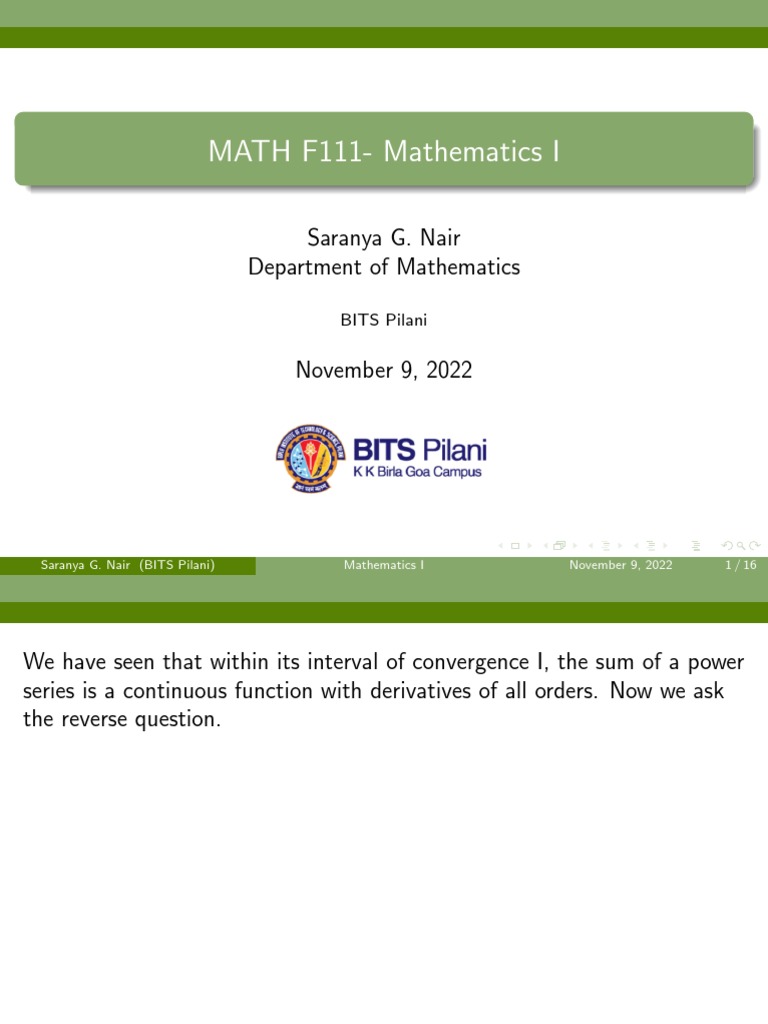 Deriving Power Series Representations Through Term-by-Term ...