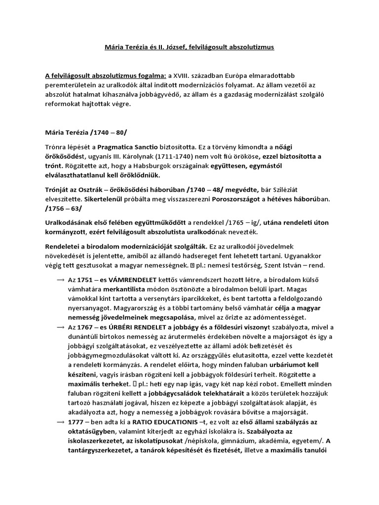 Mária Terézia És II, József | PDF