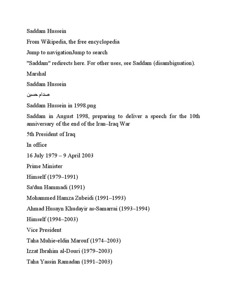 Saddam Hussein | PDF | Saddam Hussein | Military Of Iraq