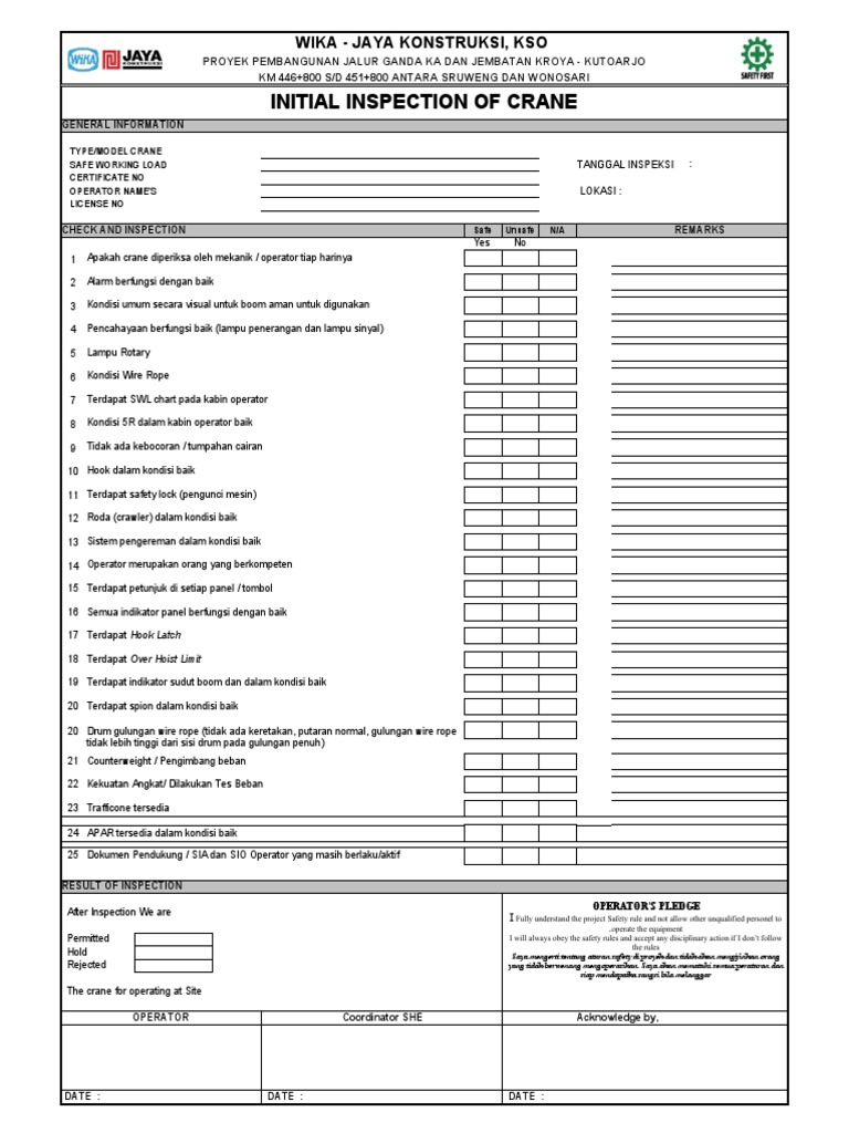 Form Inspeksi Crane | PDF