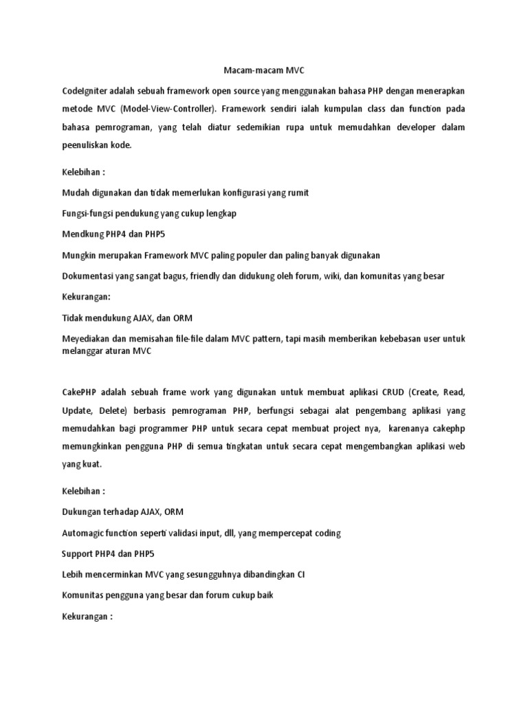 PERBANDINGAN FRAMEWORK PHP MVC | PDF PERBANDINGAN FRAMEWORK PHP MVC | PDF