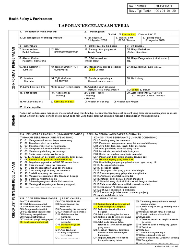 Laporan Kecelakaan Kerja Kel 3 - MS3A | PDF
