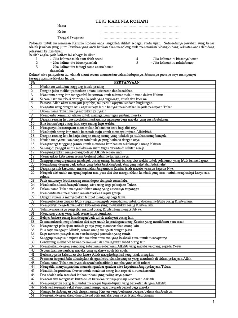 Test Karunia Rohani | PDF