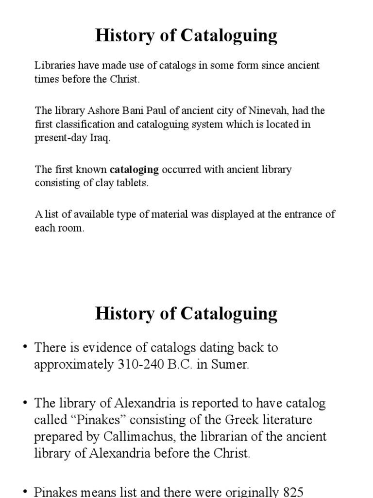 History of Cataloguing | PDF | Library Science | Information Science
