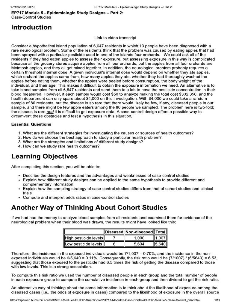 Case Control | PDF | Cohort Study | Odds Ratio