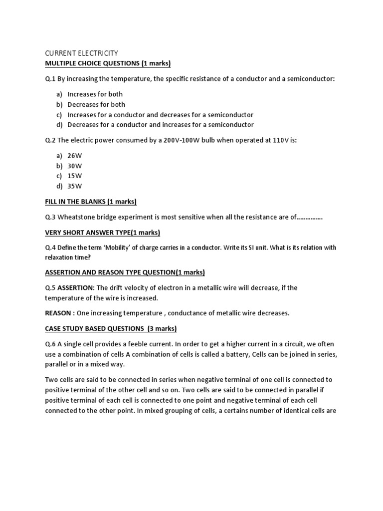CURRENT ELECTRICITY - XII Physics - Revision Sheet | PDF | Electrical Resistivity And ...