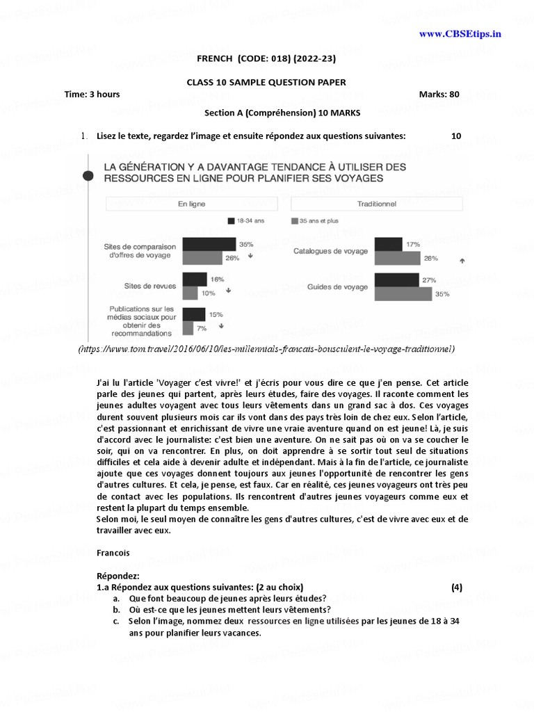 CBSE Class 10 French Sample Question Paper 2022 2023 PDF Download 1 1 | PDF