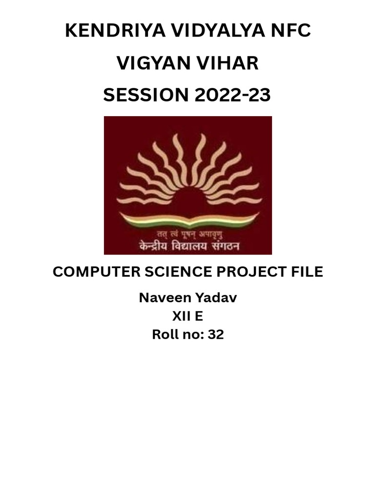 KENDRIYA VIDYALAYA NFC Railway Management Project | PDF | Train ...