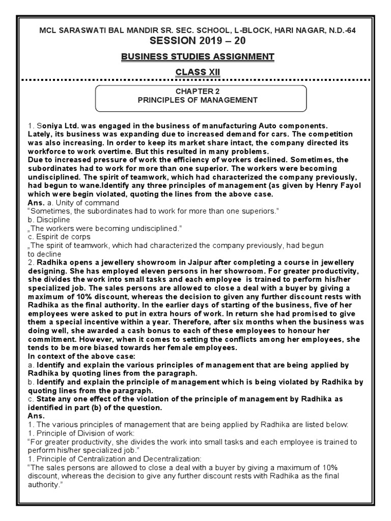 Business Studies Assignment 2019 20 Xii | PDF | Human Resources ...