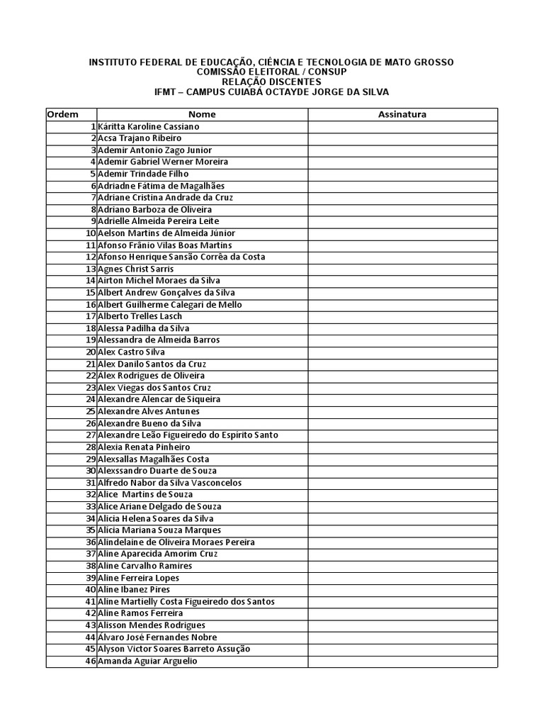 Relação de Discentes IFMT 2023 | PDF