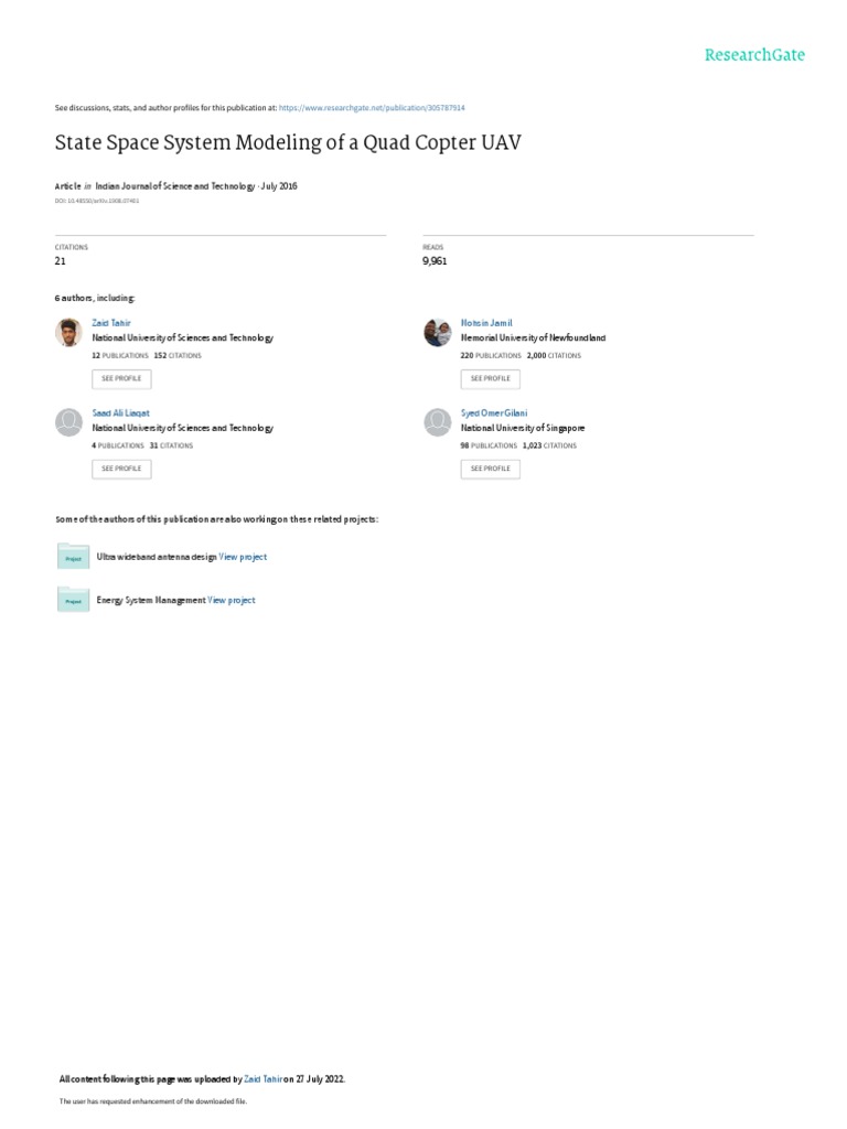 State Space System Modeling of A QuadCopter UAV | PDF | Helicopter Rotor | Quadcopter