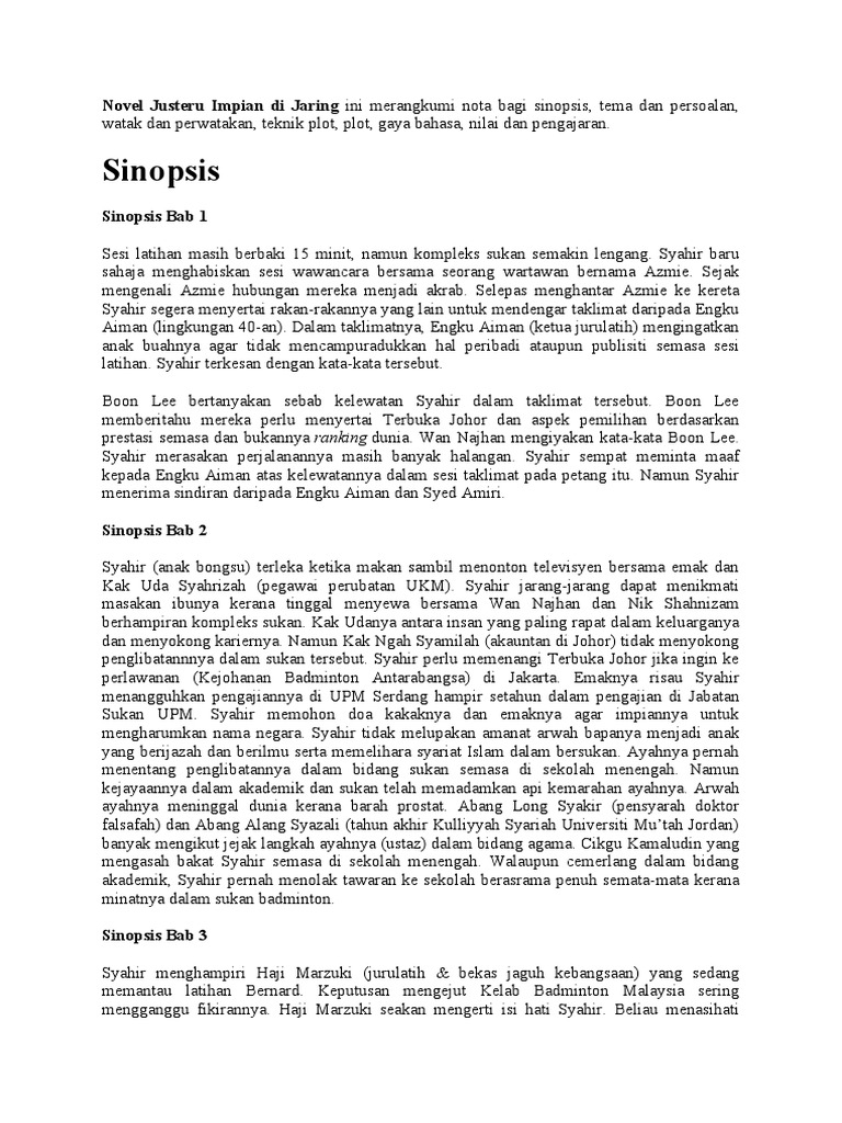 Sinopsis Novel Justeru Impian di Jaring | PDF
