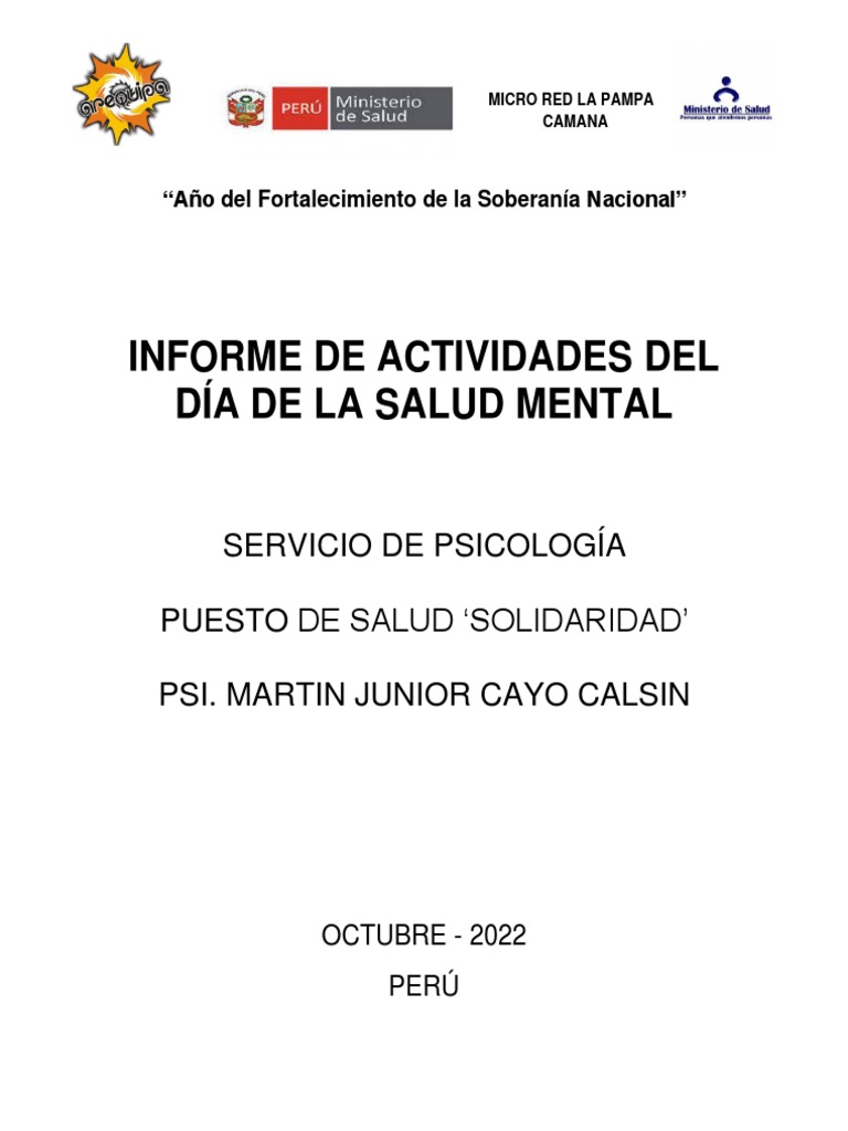 Informe de Actividades Realizadas Salud Mental Octubre | PDF | Trastorno mental | Salud mental