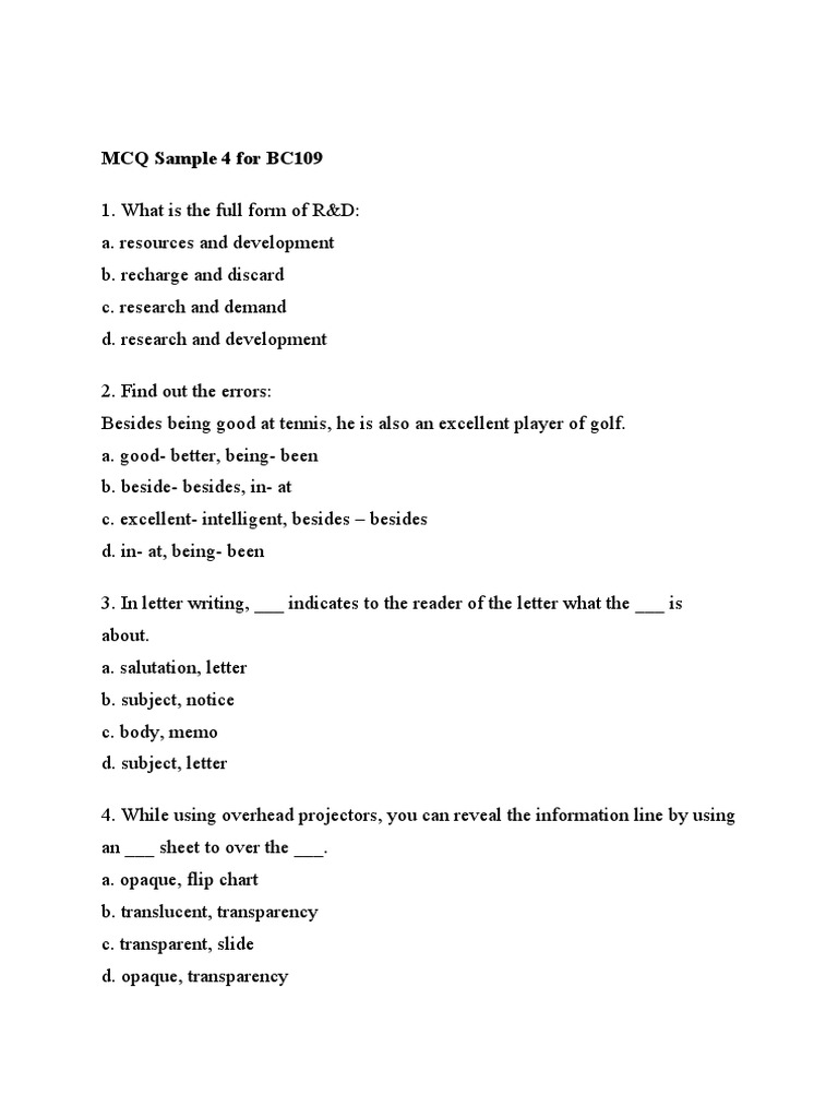 MCQ Sample 4 | PDF | Microsoft Power Point | Noun