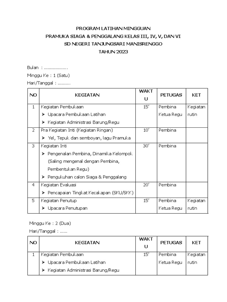 Program Latihan Mingguan Pramuka SD | PDF