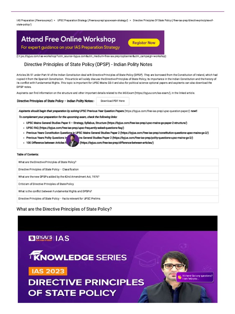 Directive Principle of State Policy (DPSP) (Article 36-51) | PDF ...