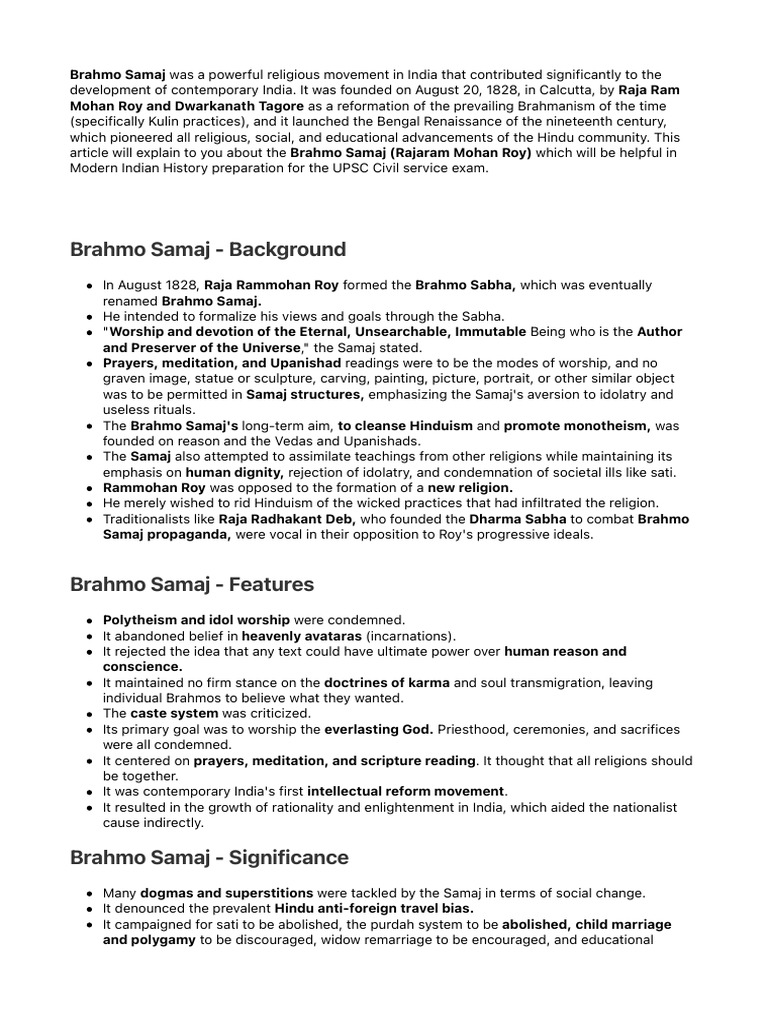 Brahmo Samaj | PDF | Religious Faiths | Indian Religions