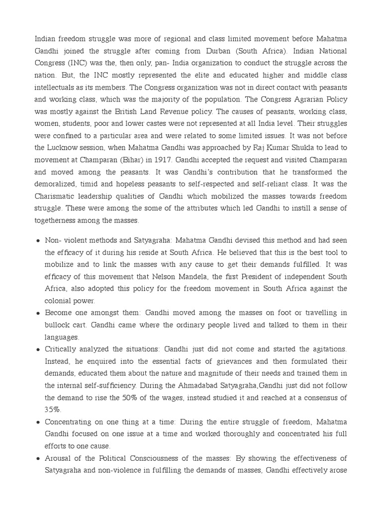 Gandhi's Mass Mobilization in India | PDF | Mahatma Gandhi | Indian ...