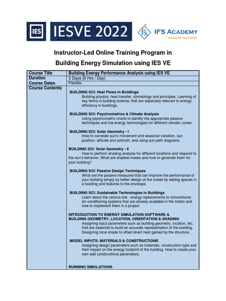 IES VE Instructor-Led Online Training | PDF | Simulation | Educational ...