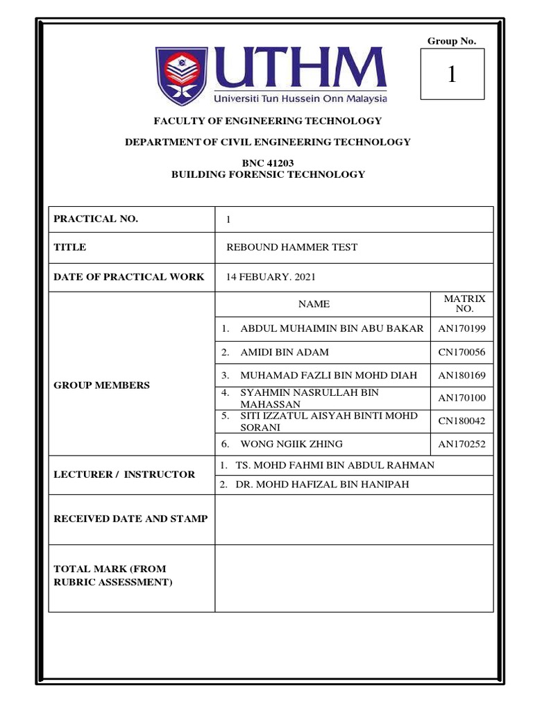Rebound Hammer Test Procedure Report | PDF | Concrete | Hardness