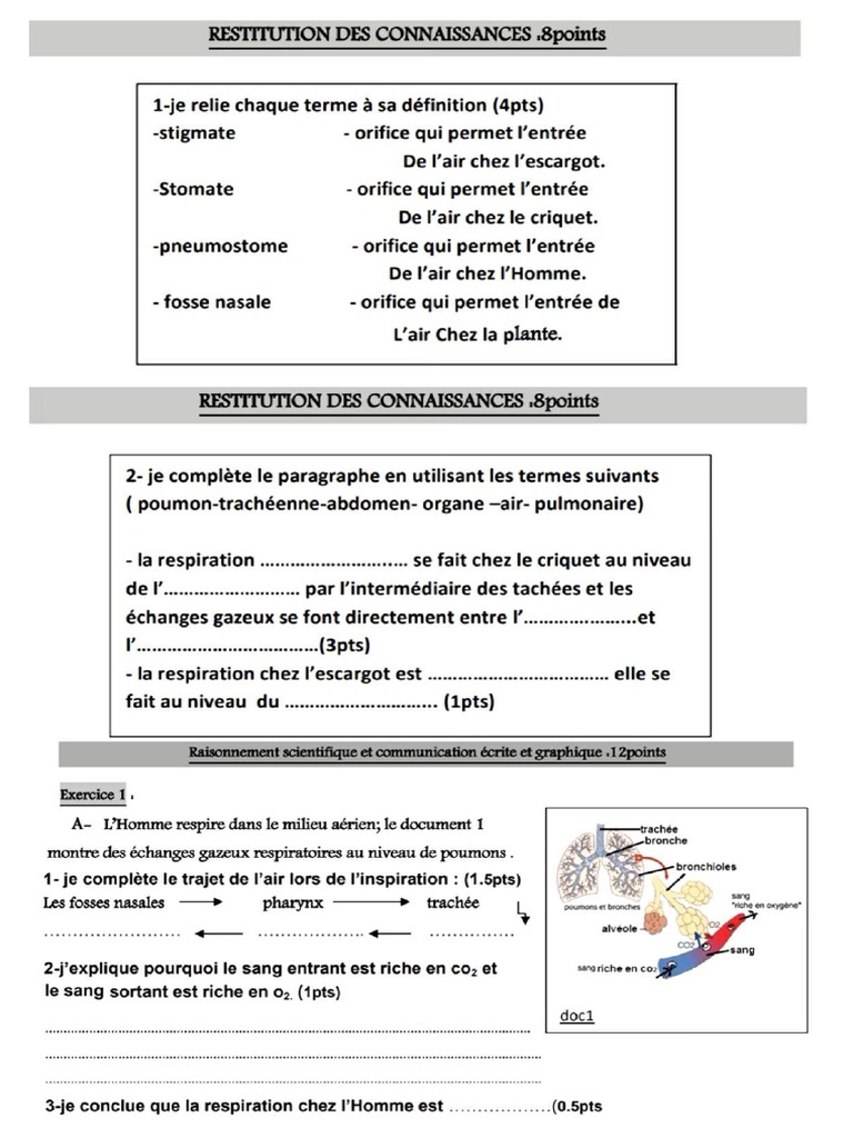 Contrôle N°2 - SVT - 1AC - Semestre 12 | PDF