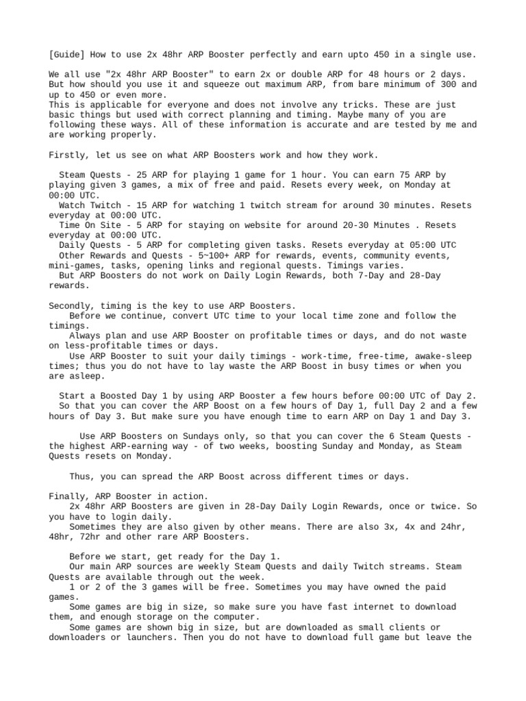 Alienware Arena (Guide) How To Use 2x 48hr ARP Booster Perfectly and ...