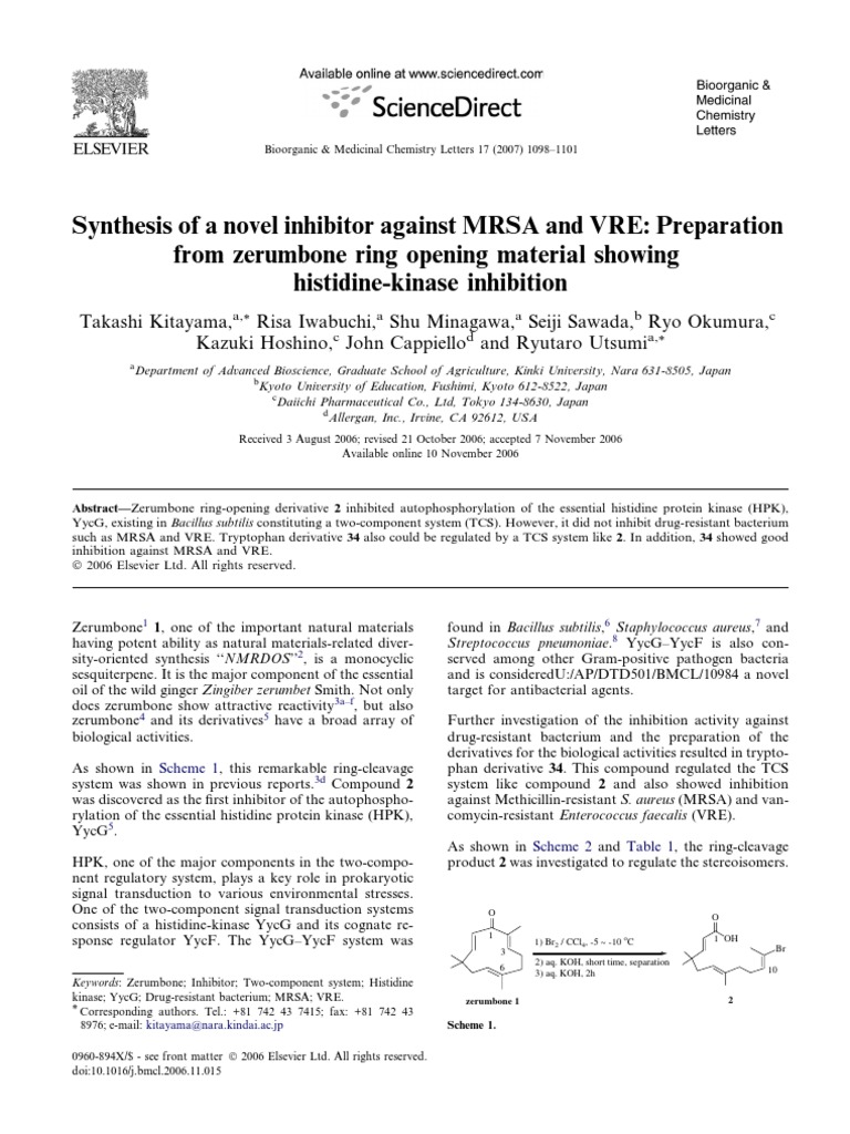 BMCL2007 YycG Inhibitors Kinki University | PDF | Chemistry | Chemical ...