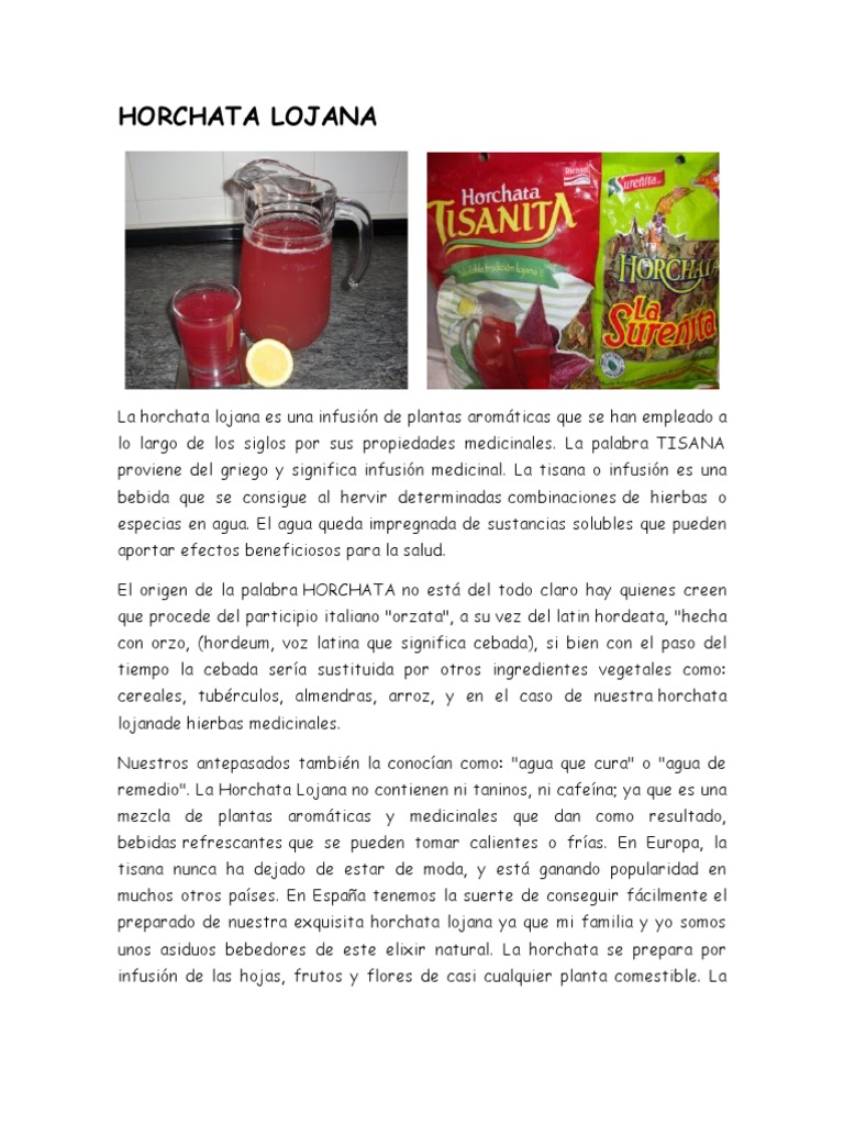 Beneficios de la Horchata Lojana | PDF | Bebidas | Naturaleza