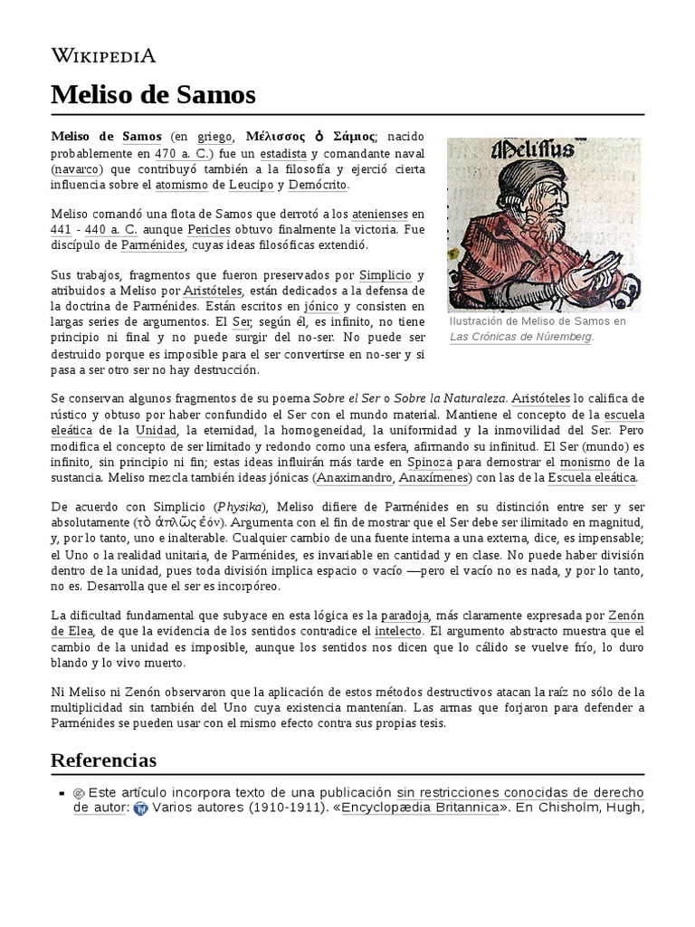 Meliso de Samos | PDF | Metafísica | Filosofía griega antigua