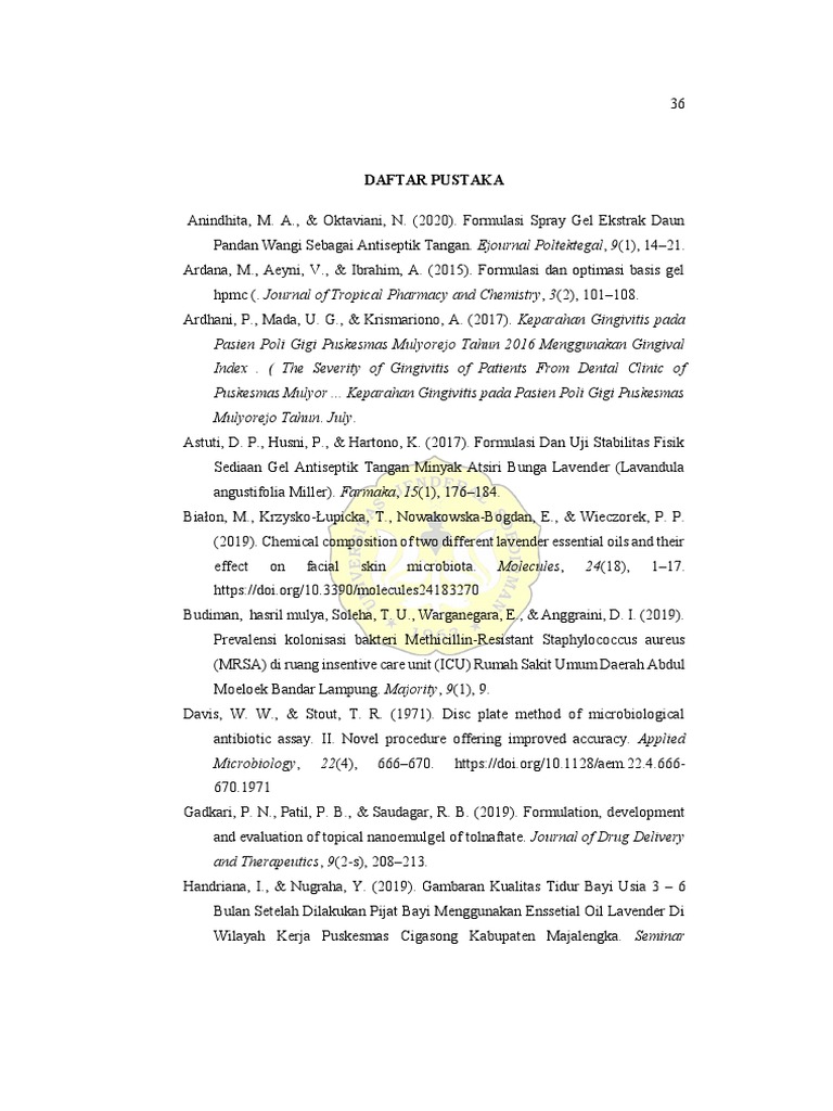 Daftar Pustaka A I1c017071 Skripsi Fikes 2022 Pdf Lavandula Chemistry