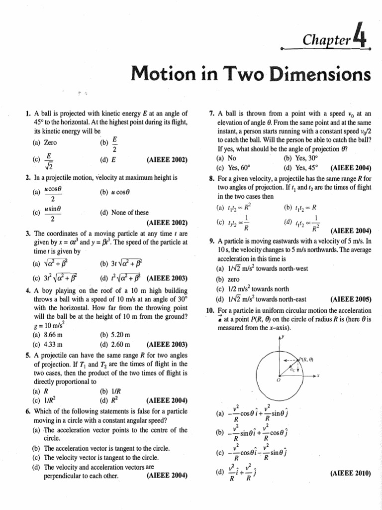 4 Motion in A Plane-PYQ | PDF | Acceleration | Velocity