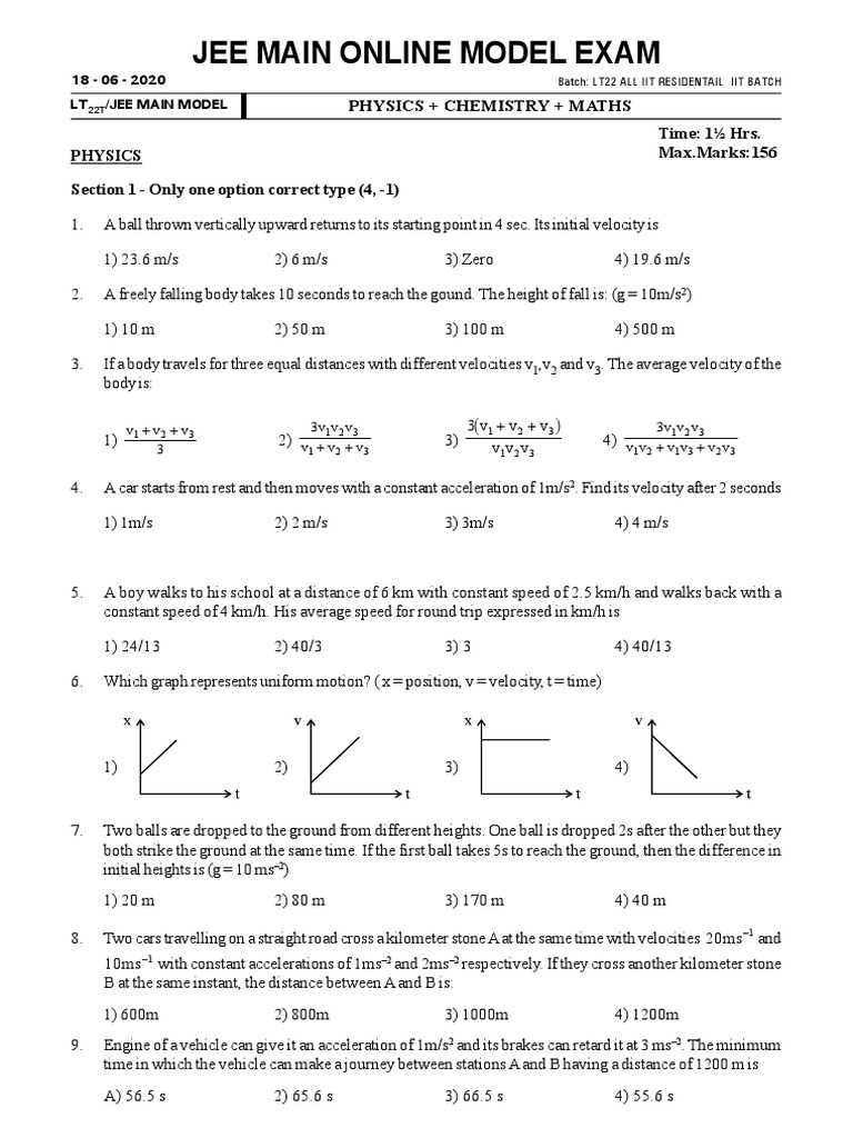 Jee Main Online Model Exam - I | PDF | Nature | Metrology