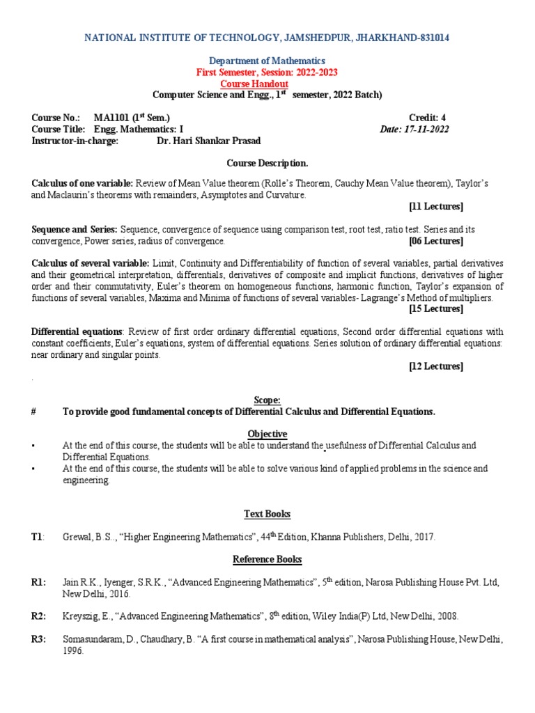 Handout+Home Assignment For CSE 2022 BATCH | PDF | Differential ...