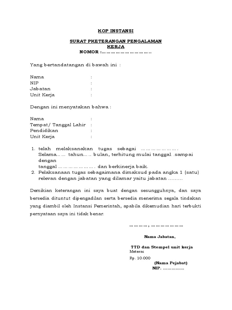 Surat Pengalaman Kerja | PDF