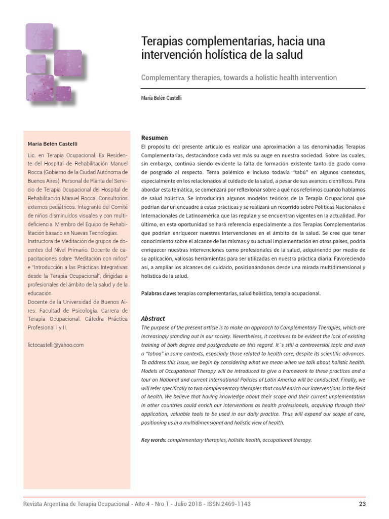Intervención Holística en Terapias Complementarias | PDF | Terapia ocupacional | Reiki