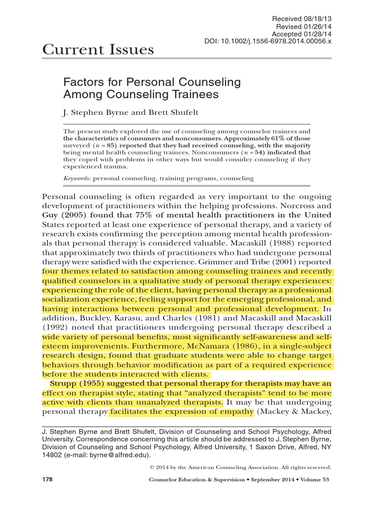 Factors For Personal Counseling | PDF | Psychotherapy | Counseling Psychology