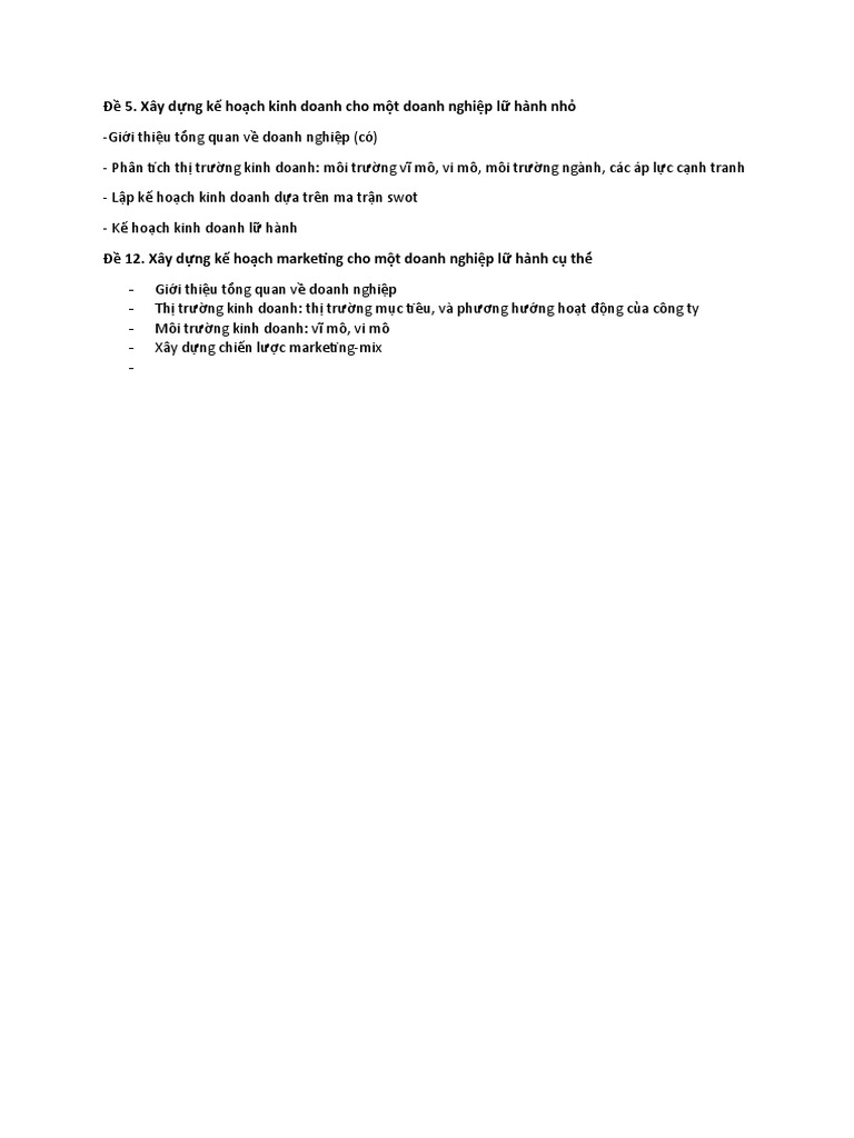 Dàn ý Tiểu Luận Quản Trị KDLH | PDF