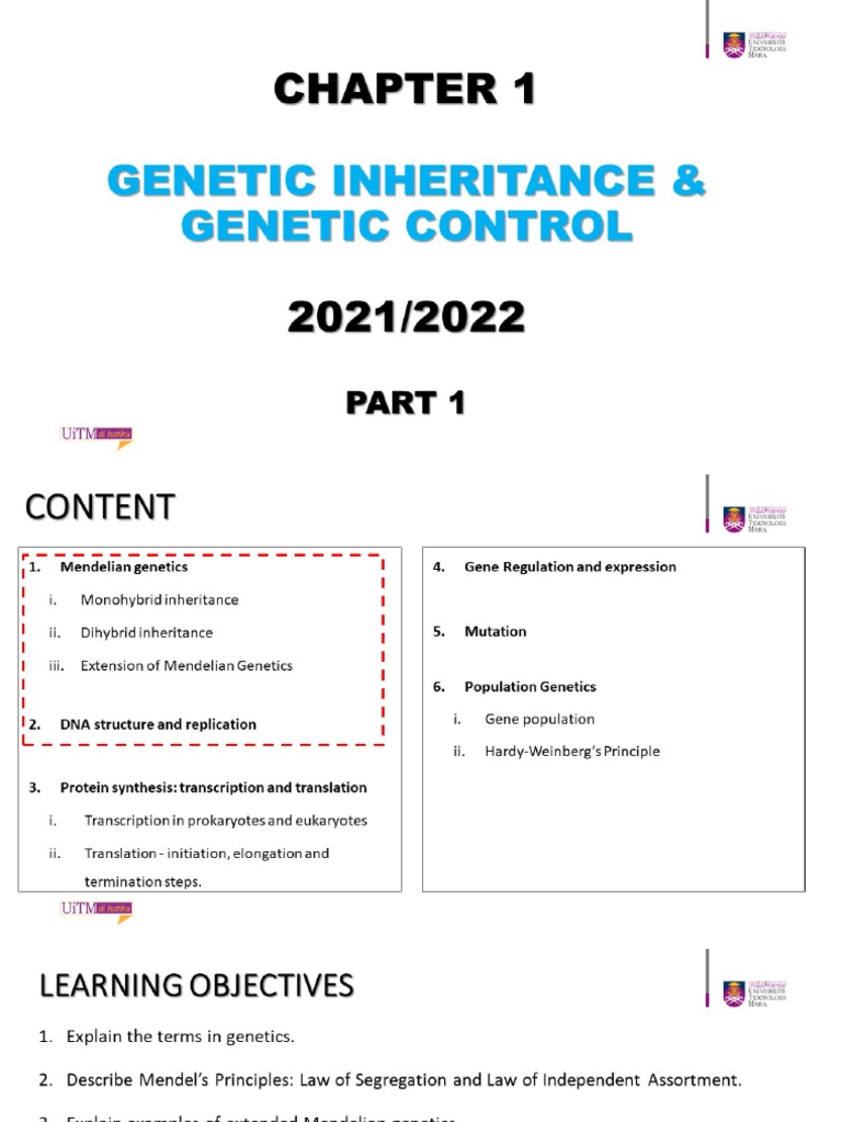Chapter 1 Genetic Inheritance and Genetic Control PART 1 Student ...