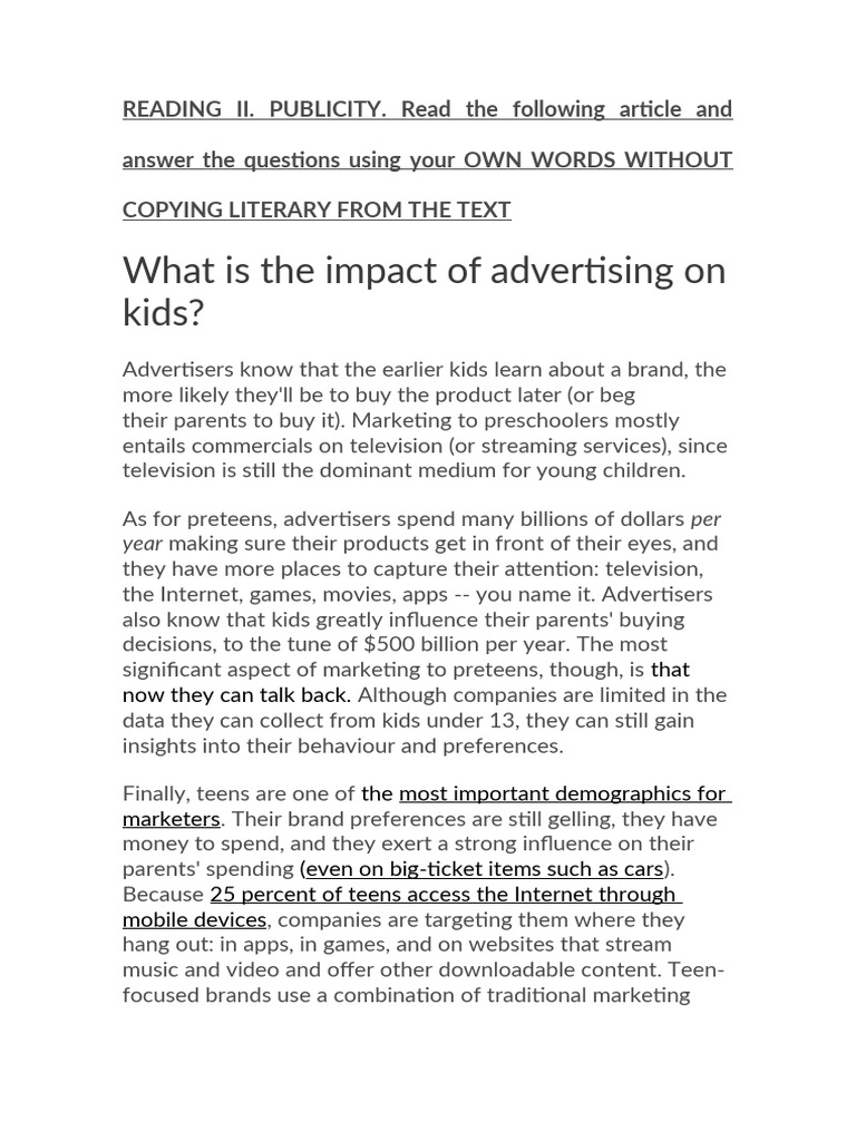 Reading Publicity | PDF | Advertising | Adolescence