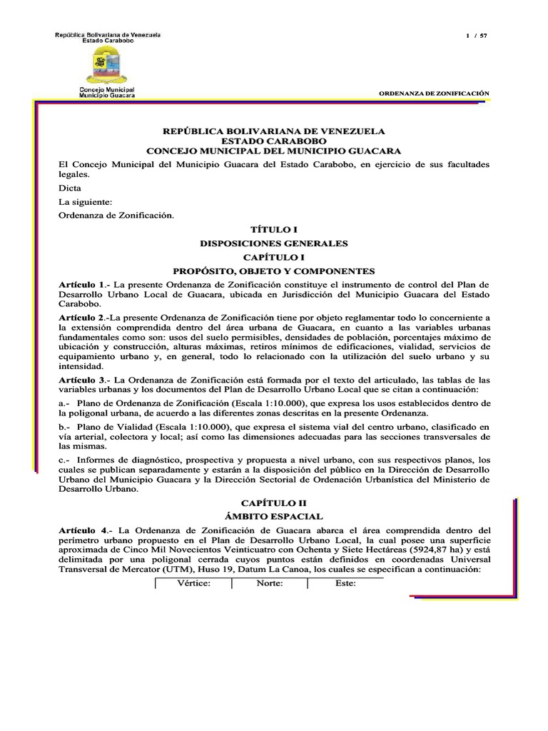 Ordenanza de Zonificación Del Municipio Guacara, Edo. Carabobo | PDF | Zonificación | Urbanismo