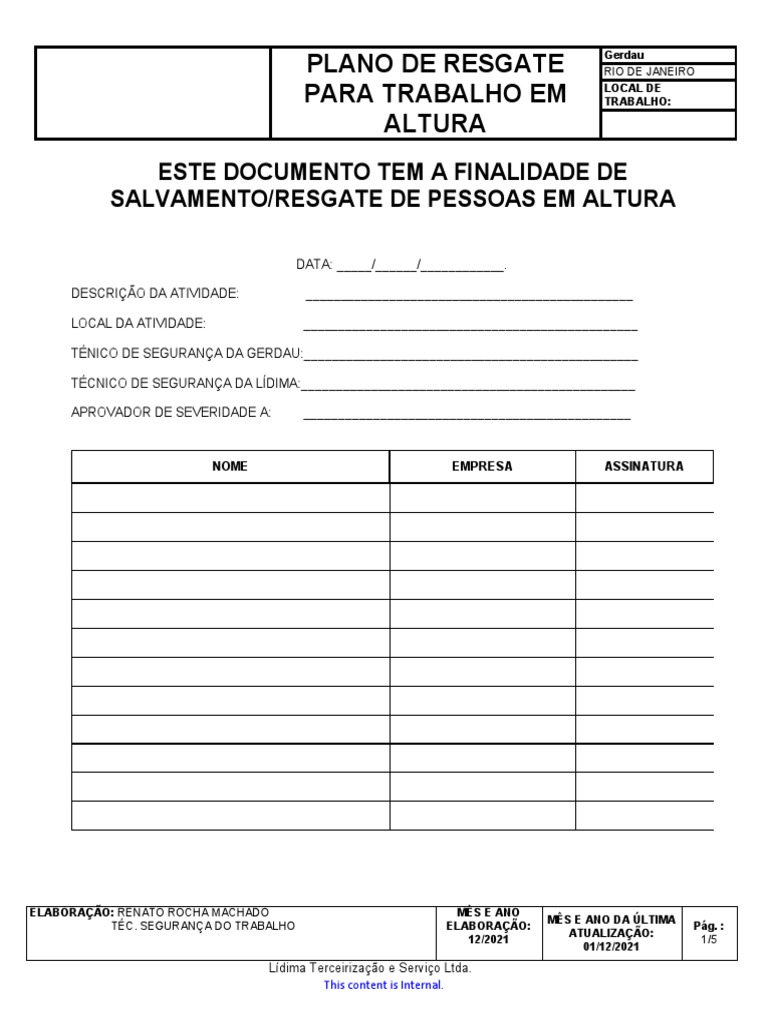 Plano de Resgate em Altura-Lidima | PDF | Resgate