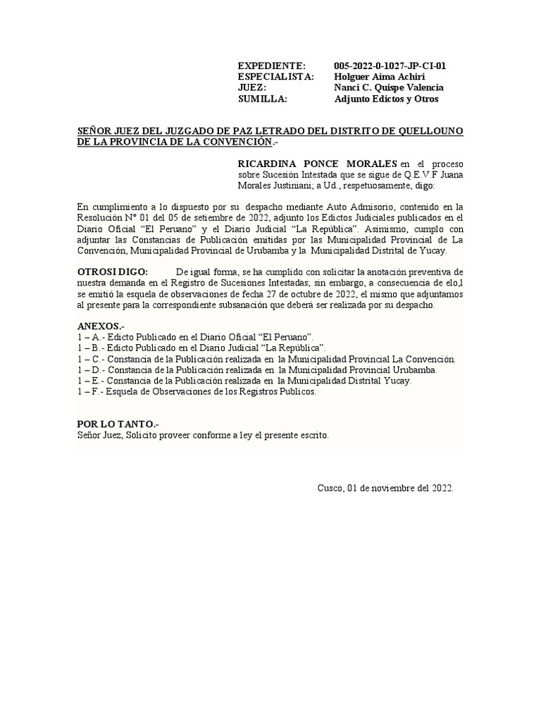 Escrito Presenta Publicaciones de Edictos Judicales | PDF